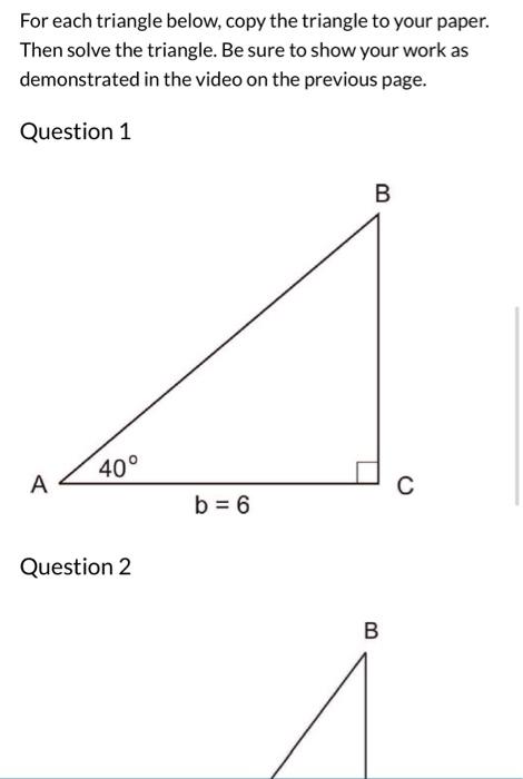 Solved For each triangle below, copy the triangle to your | Chegg.com
