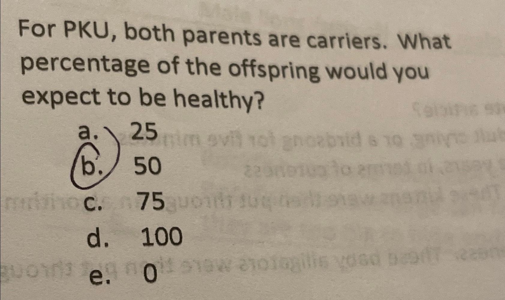 Solved For PKU, both parents are carriers. What percentage | Chegg.com