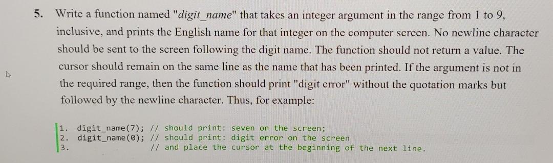 Solved 5. Write a function named "digit_name" that takes an | Chegg.com