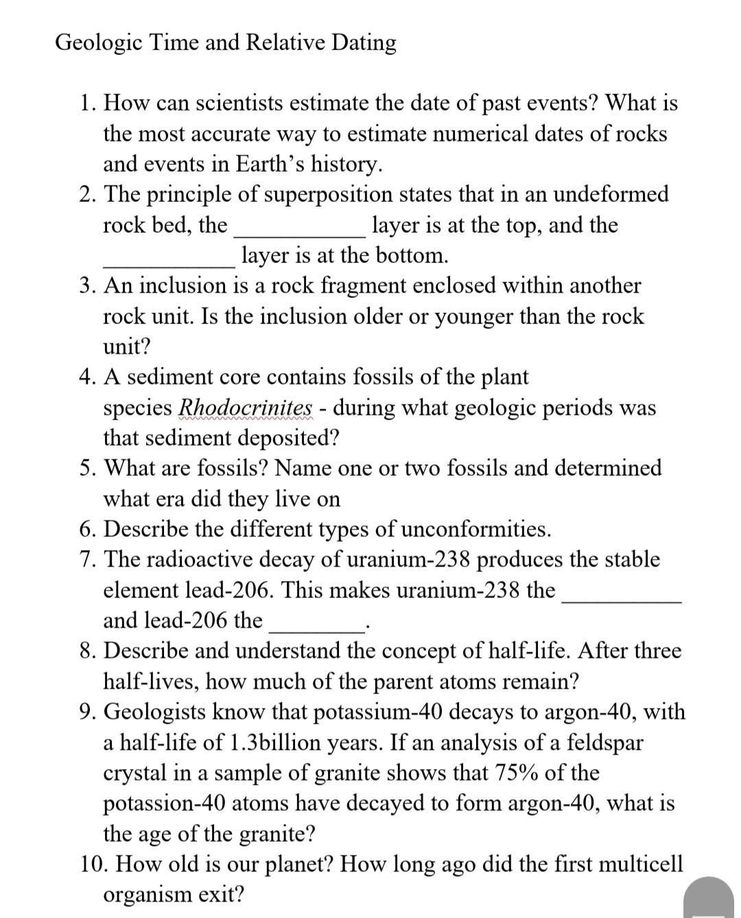 Solved Geologic Time and Relative Dating 1. How can | Chegg.com