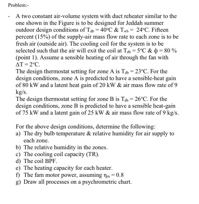 Solved Problem:- - A two constant air-volume system with | Chegg.com