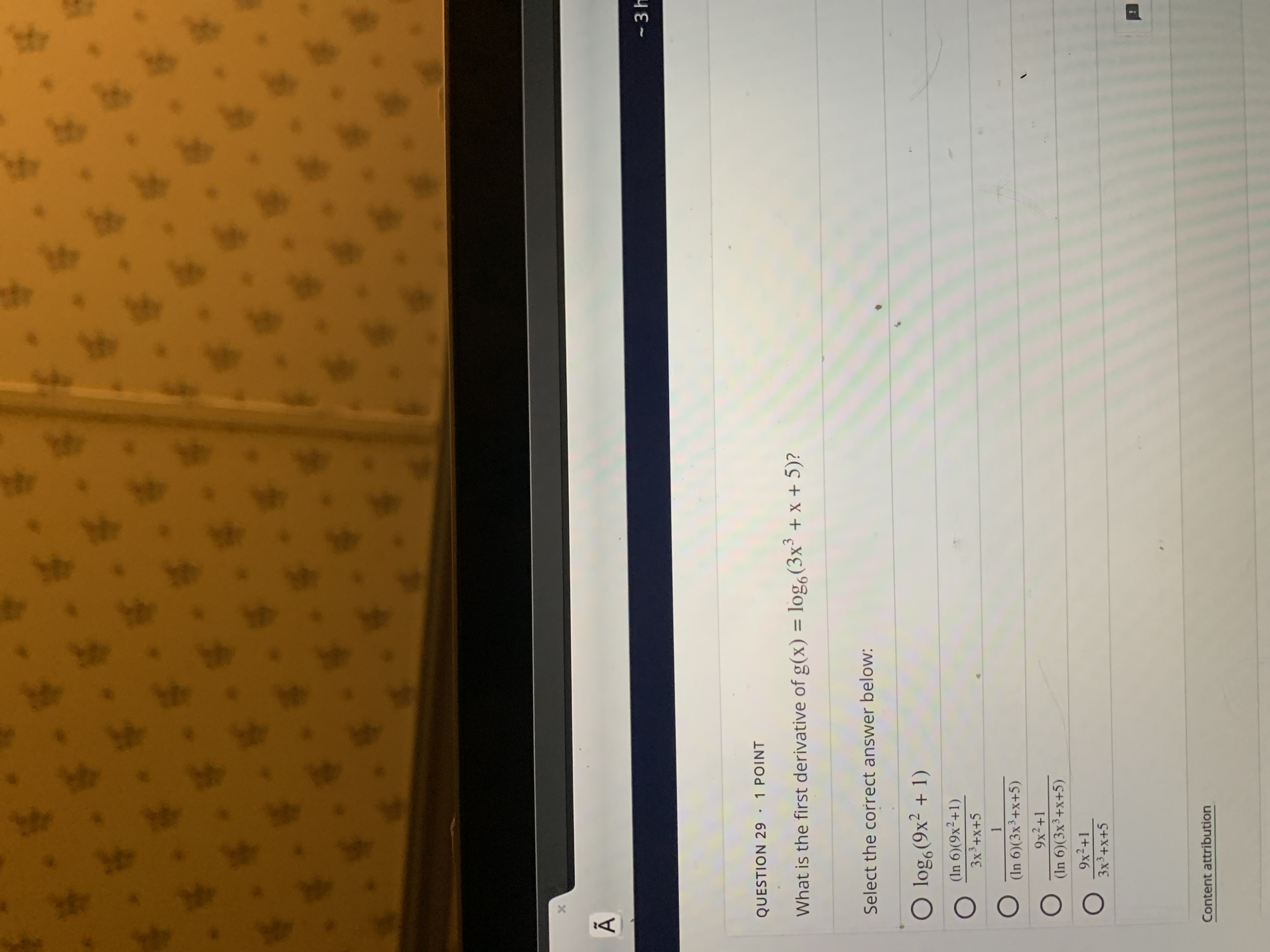 Solved QUESTION 29 - 1 ﻿POINTWhat is the first derivative of | Chegg.com