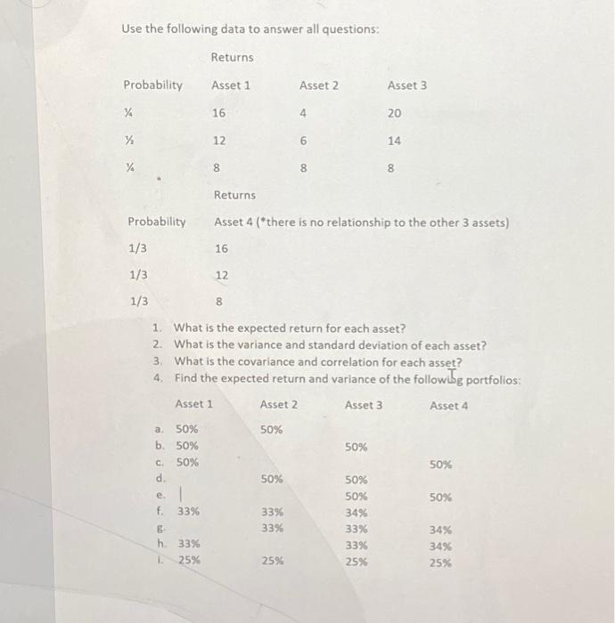 Solved Use the following data to answer all questions: 1. | Chegg.com