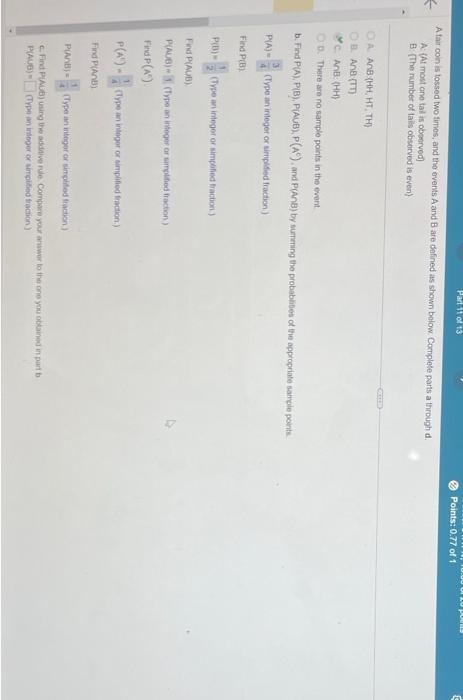 Solved A tair con is tossed two timos, and tho events Aand B | Chegg.com