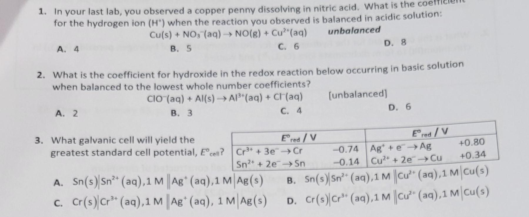 Solved 1. In your last lab, you observed a copper penny | Chegg.com