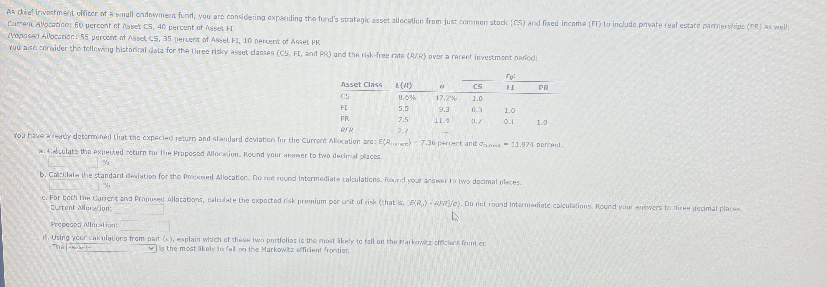 Current Allocation: 60 ﻿percent of Asset CS, 40 | Chegg.com