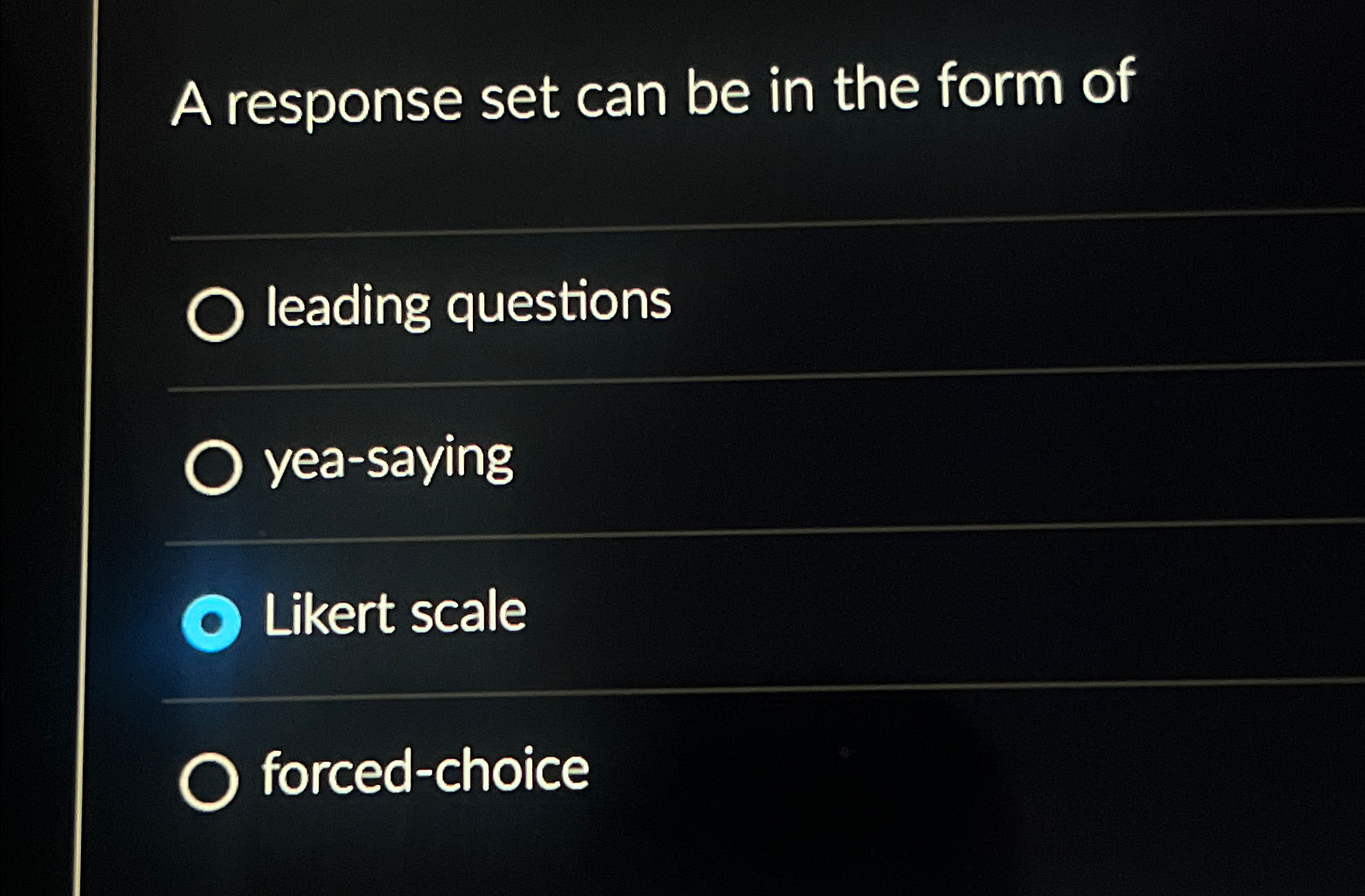 Solved A response set can be in the form ofleading | Chegg.com