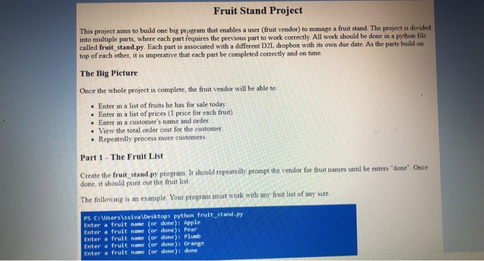 Solved Fruit Stand Project This project aims to build one | Chegg.com