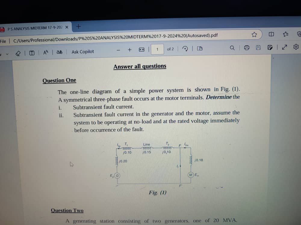 Solved Answer all questionsQuestion OneThe one-line diagram | Chegg.com