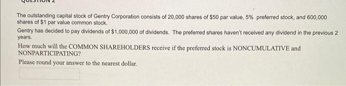 Solved The outstanding capital stock of Gentry Corporation | Chegg.com