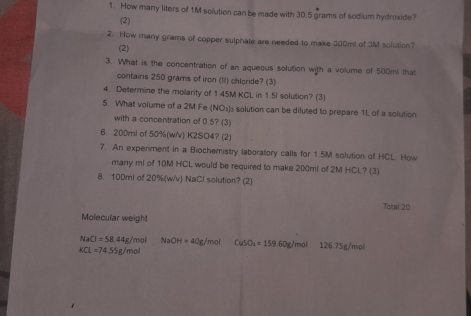 Solved How many liters of 1M ﻿solution can be made with 30.5 | Chegg.com