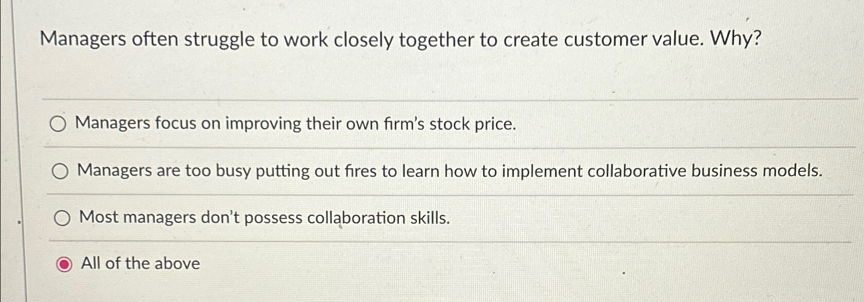 Solved Managers often struggle to work closely together to | Chegg.com