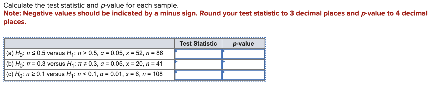 Solved Calculate the test statistic and p-value for each | Chegg.com