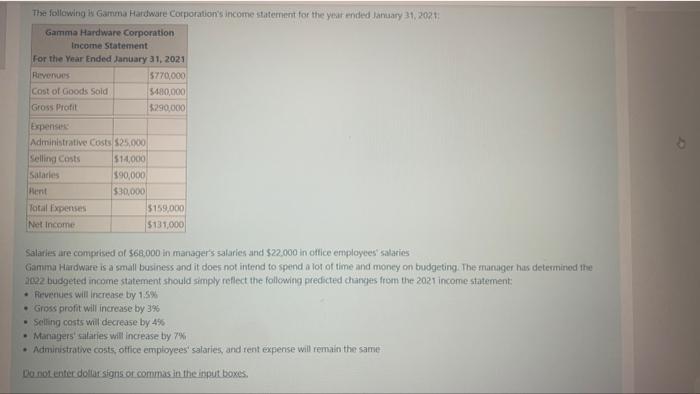 Solved The following is Gamma Hardware Corporations income | Chegg.com