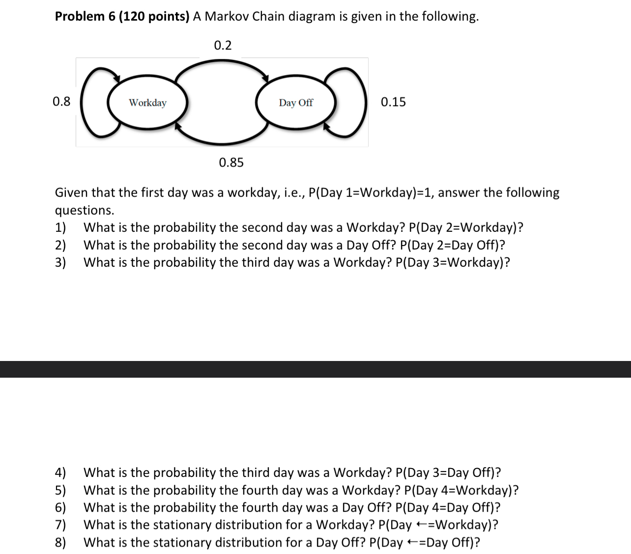 Solved Problem 6 (120 ﻿points) ﻿A Markov Chain diagram is | Chegg.com