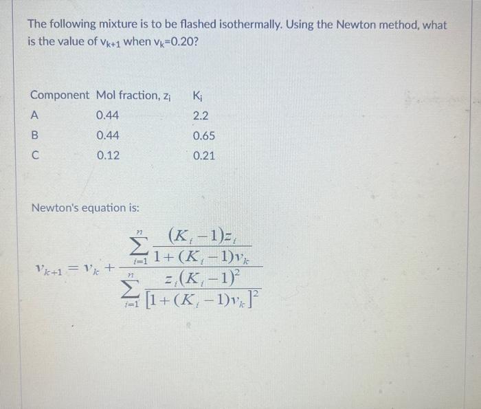 Solved The following mixture is to be flashed isothermally. | Chegg.com