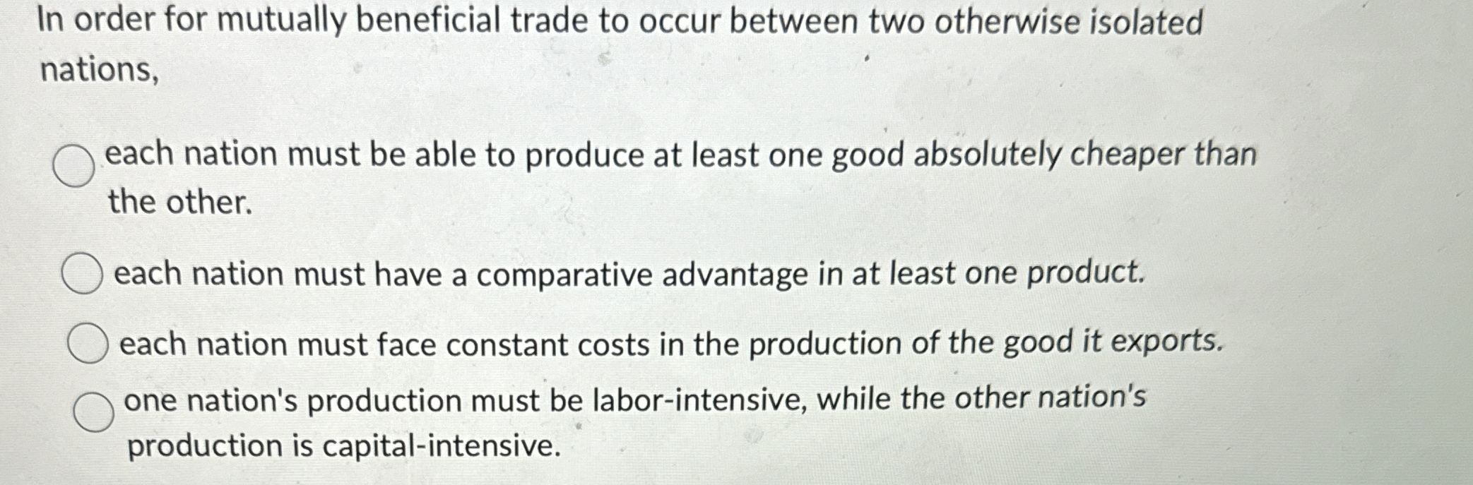 Solved In order for mutually beneficial trade to occur | Chegg.com