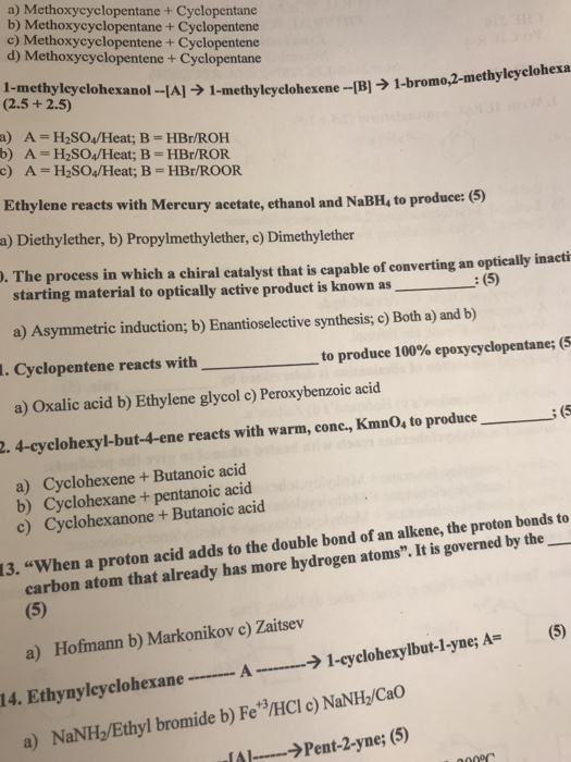 Solved a) Methoxycyclopentane + Cyclopentane b) | Chegg.com