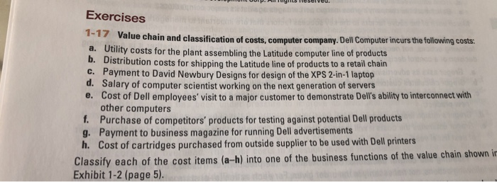 Solved Exercises 1-17 Value chain and classification of | Chegg.com