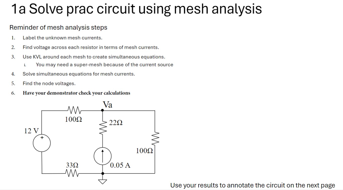 Solved Reminder of mesh analysis stepsLabel the unknown mesh | Chegg.com