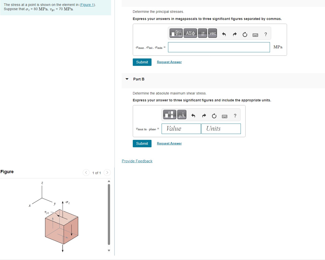 Solved The stress at a point is shown on the element in | Chegg.com