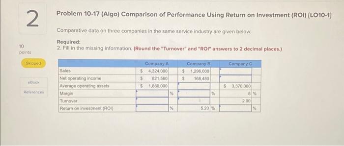 Solved Problem 10-17 (Algo) Comparison of Performance Using | Chegg.com