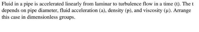 Solved Fluid in a pipe is accelerated linearly from laminar | Chegg.com