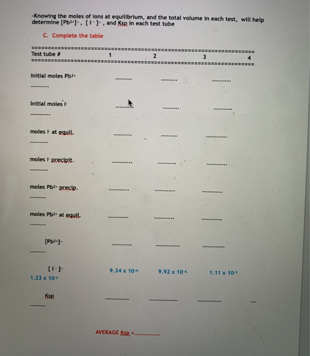 Solved DETERMINING THE SOLUBILITY PRODUCT OF PbI2 In this | Chegg.com