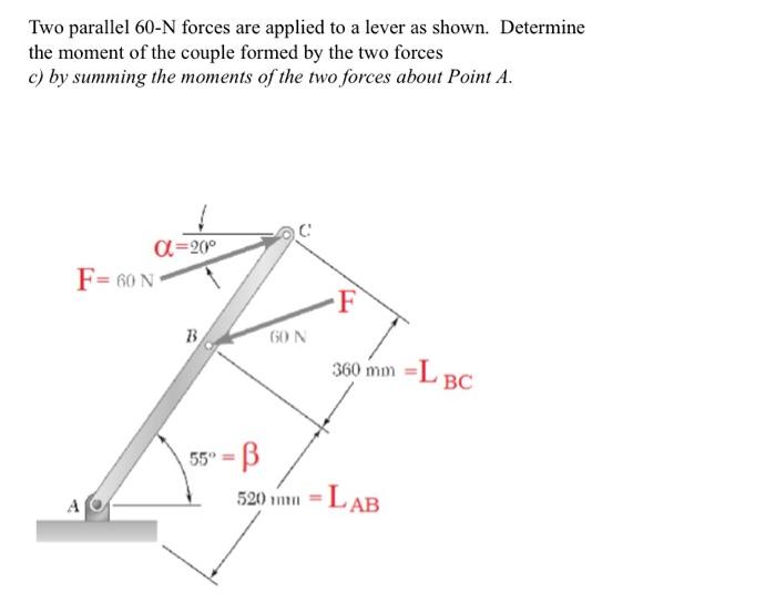 Solved Two parallel 60-N forces are applied to a lever as | Chegg.com