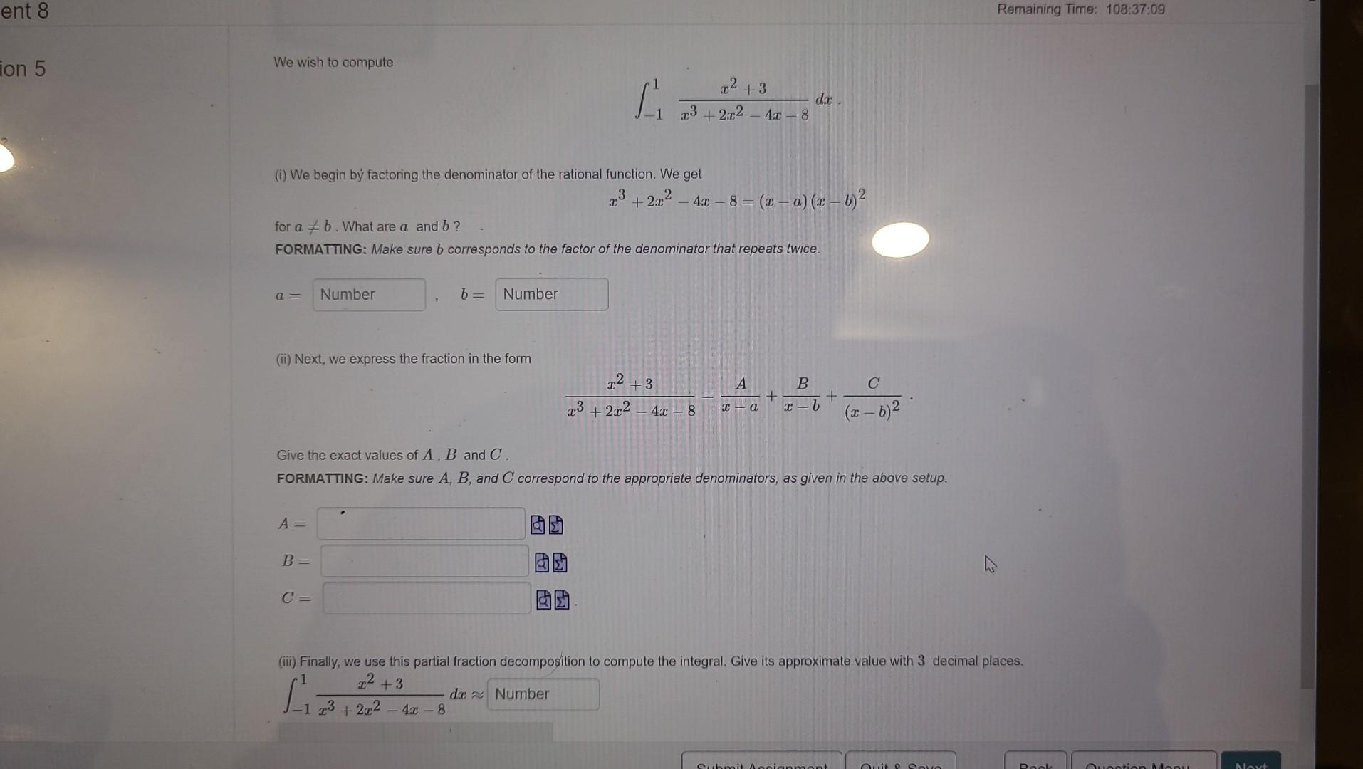 Solved We wish to compute ∫−11x3+2x2−4x−8x2+3dx (i) We begin | Chegg.com