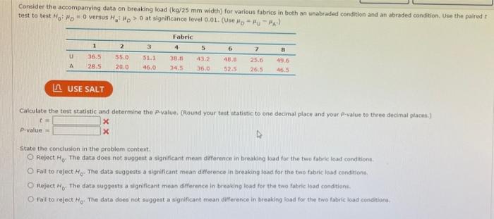 Solved Consider the accompanying data on breaking load | Chegg.com