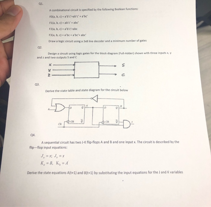 Solved Q1. A combinational circuit is specified by the | Chegg.com