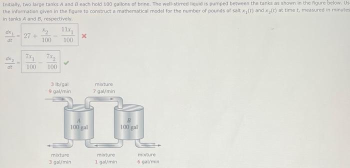 Solved Initially, two large tanks A and B each hold 100 | Chegg.com