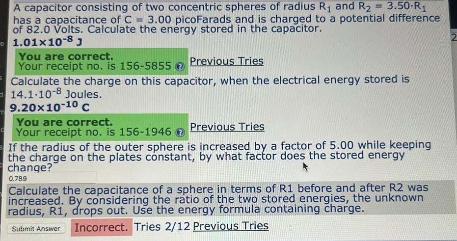 Solved `A capacitor consisting of two concentric spheres of | Chegg.com