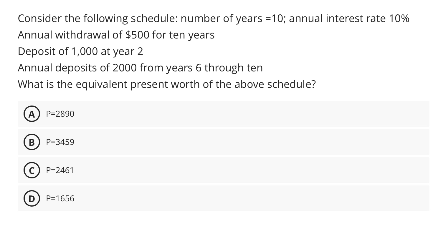 Solved Consider the following schedule: number of years =10; | Chegg.com