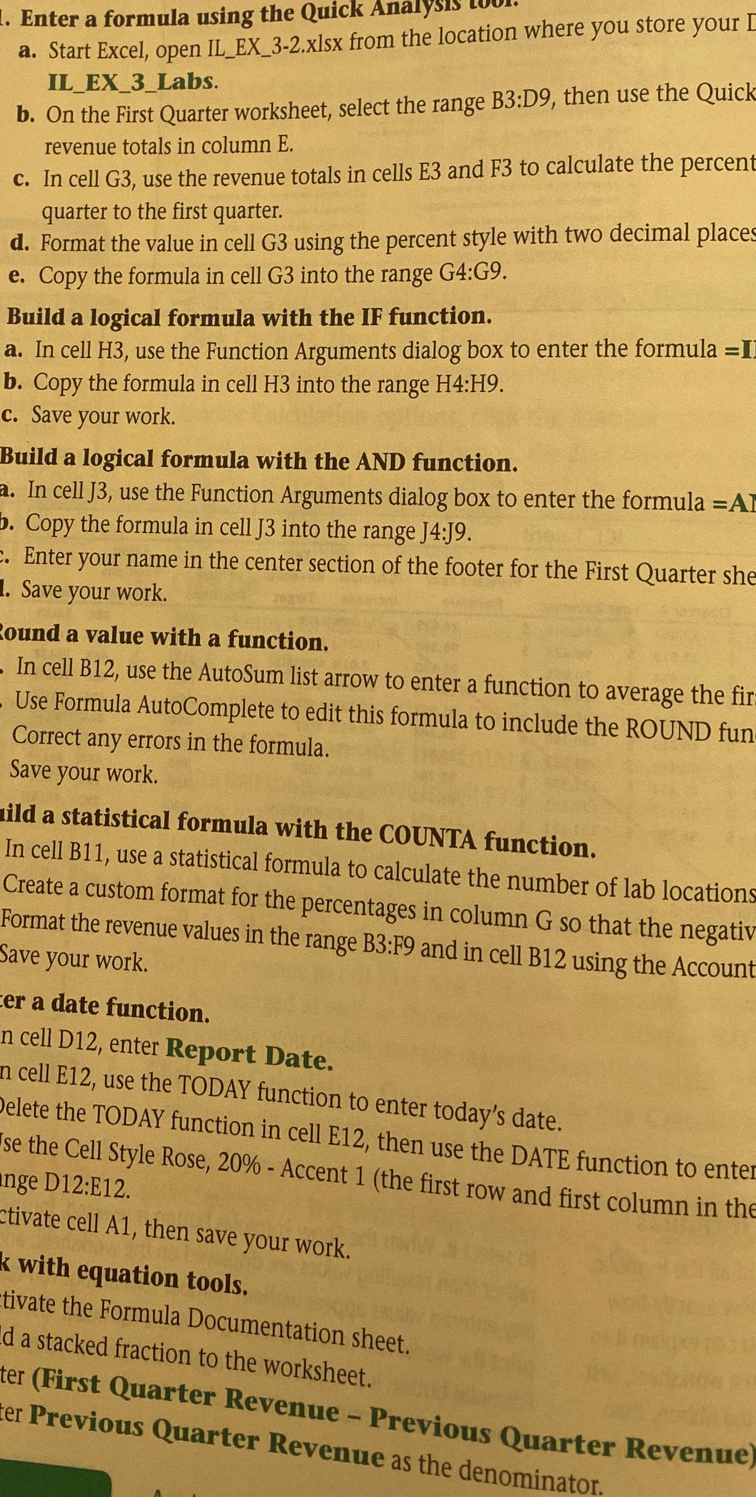 Solved a. ﻿Start Excel, open IL_EX_3-2.xIsx from the | Chegg.com