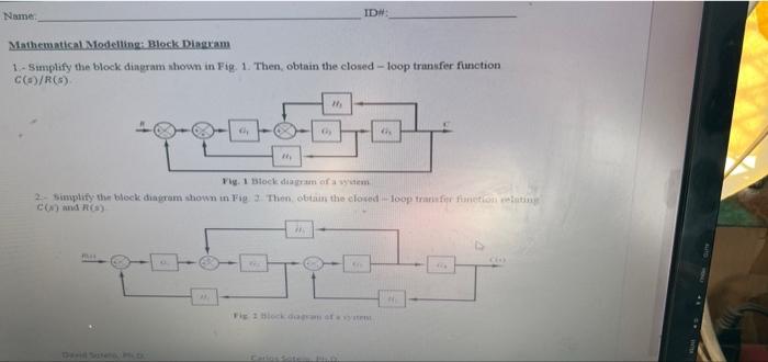 Solved Name: Mathematical Modelling: Block Diagram | Chegg.com