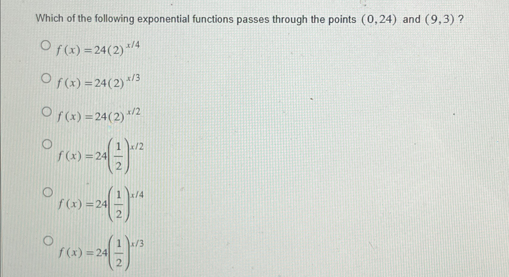Solved Which of the following exponential functions passes | Chegg.com