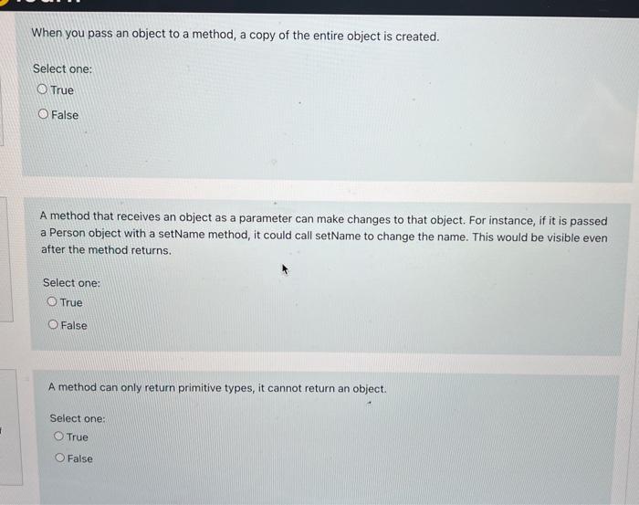 Solved When you pass an object to a method, a copy of the | Chegg.com