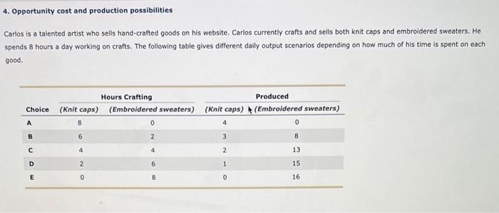 Solved 4. Opportunity cost and production possibilities | Chegg.com