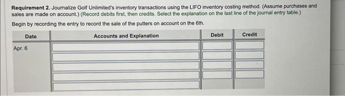 Requirement 2. Joumalize Golf Unlimited's inventory | Chegg.com