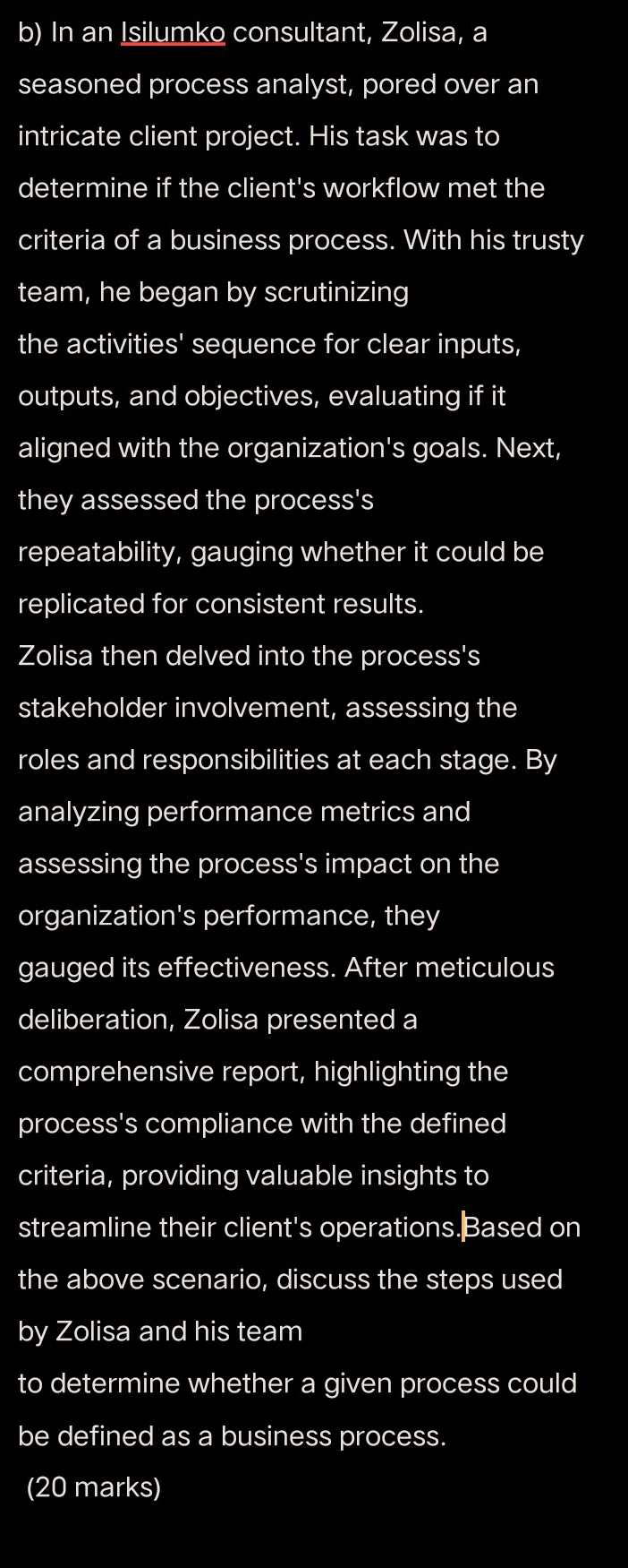 Solved b) ﻿In an Isilumko consultant, Zolisa, a seasoned | Chegg.com