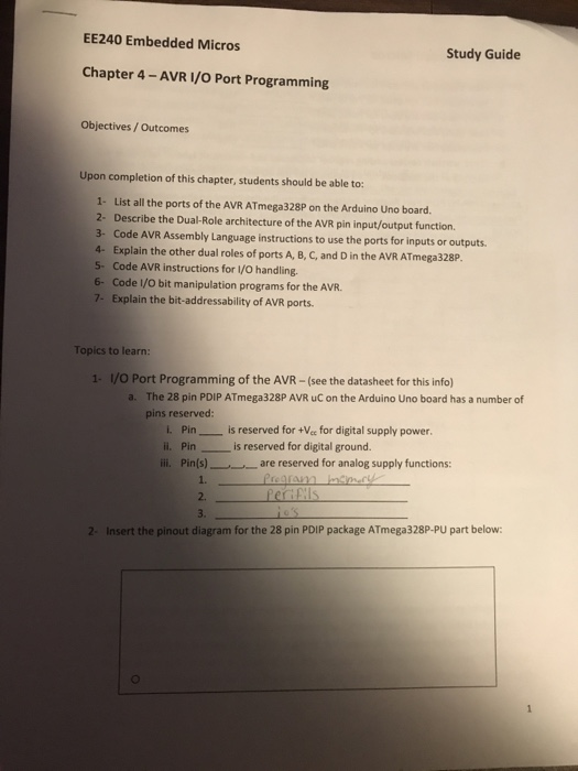 Solved EE240 Embedded Micros Study Guide Chapter 4 - AVR I/O | Chegg.com