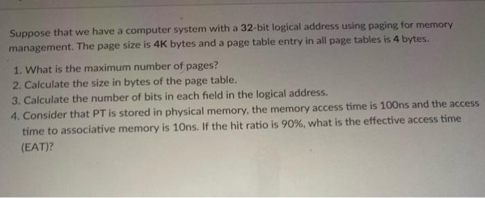 Solved Suppose that we have a computer system with a 32-bit | Chegg.com