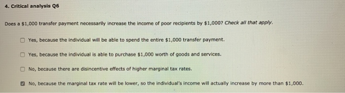 Solved 4. Critical analysis Q6 Does a $1,000 transfer | Chegg.com