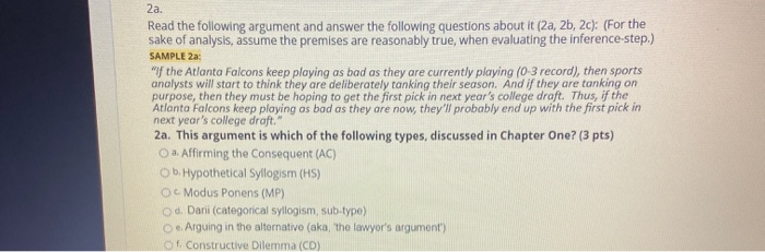 Solved SAMPLE 2a: 2a. Read the following argument and answer | Chegg.com
