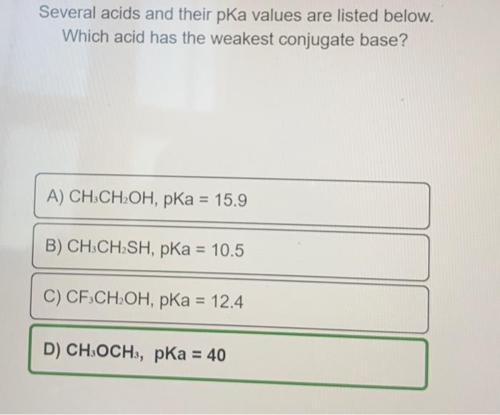 Solved Several acids and their pKa values are listed below. | Chegg.com