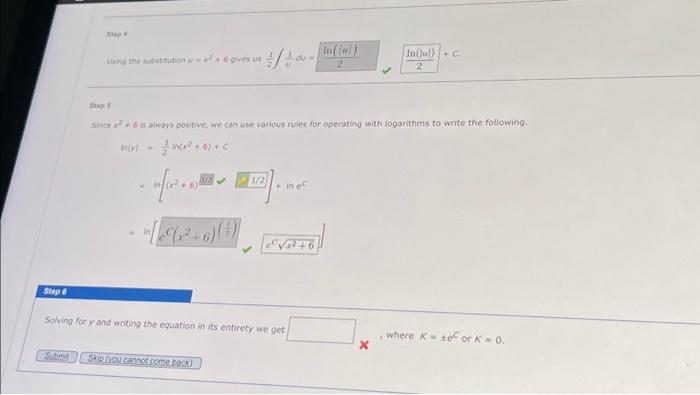 Solved Step 4 Using the substitution u = x2 + 6 gives us | Chegg.com