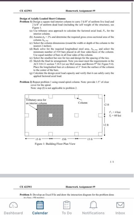 Solved CE 422WI Homework Assignment Design of Axially Loaded | Chegg.com