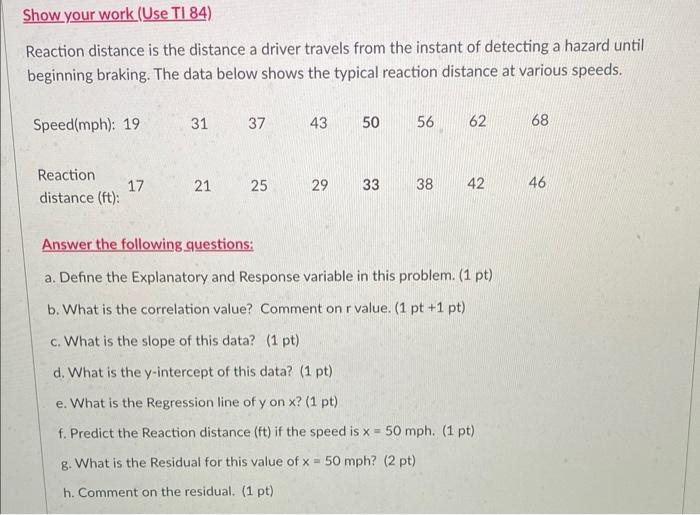 Solved Reaction distance is the distance a driver travels | Chegg.com